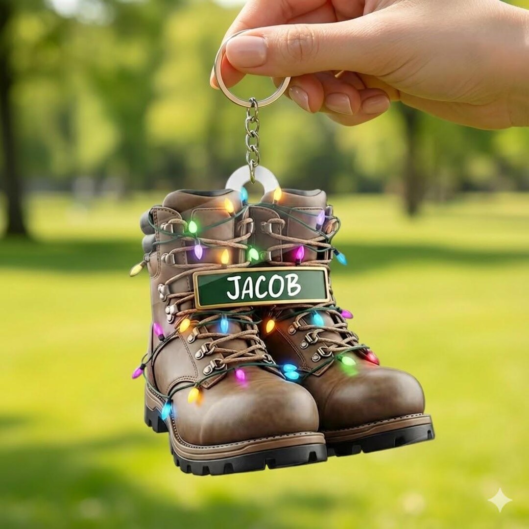 Personalized Work Boots Keychain – Custom Name Construction Worker ...