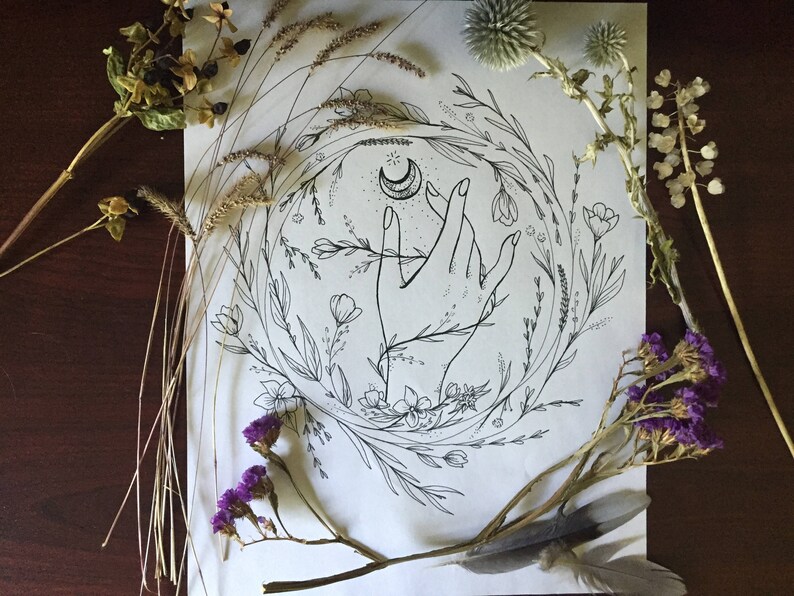 Seize the Moon - Hand Drawn Art Print - Coloring Page - Witchy Wall ...