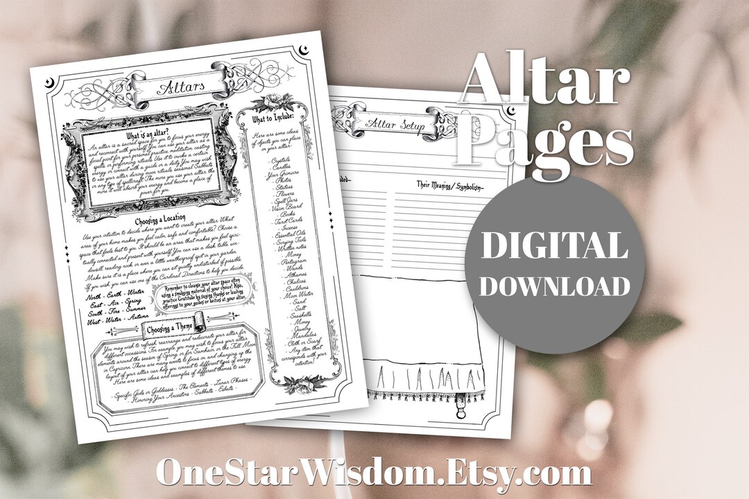 Altar Page and Altar Setup Worksheet - Book of Shadows / Grimoire ...