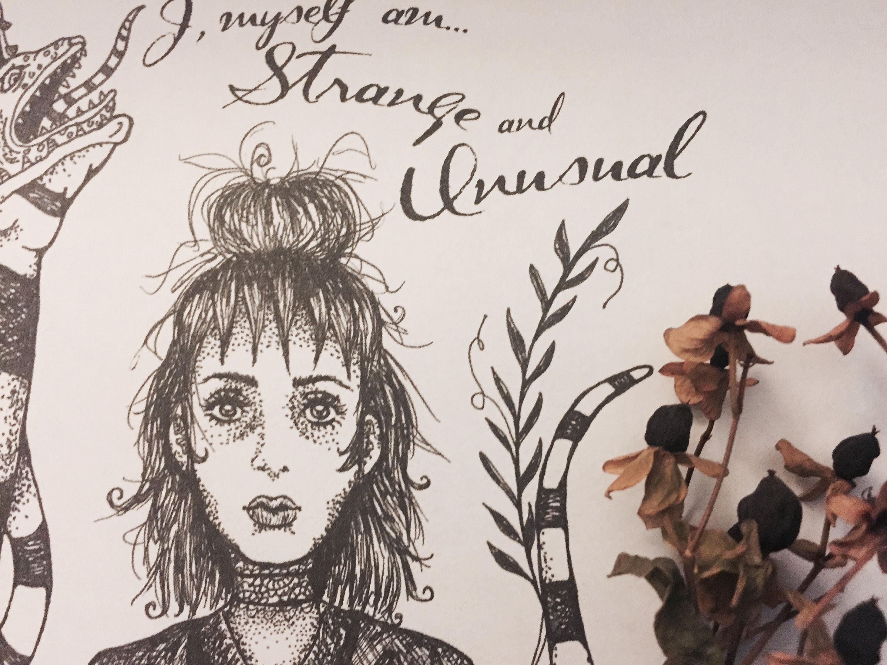 Lydia Deetz - Hand Drawn Art Print - Coloring Page - Witchy Wall Decor ...