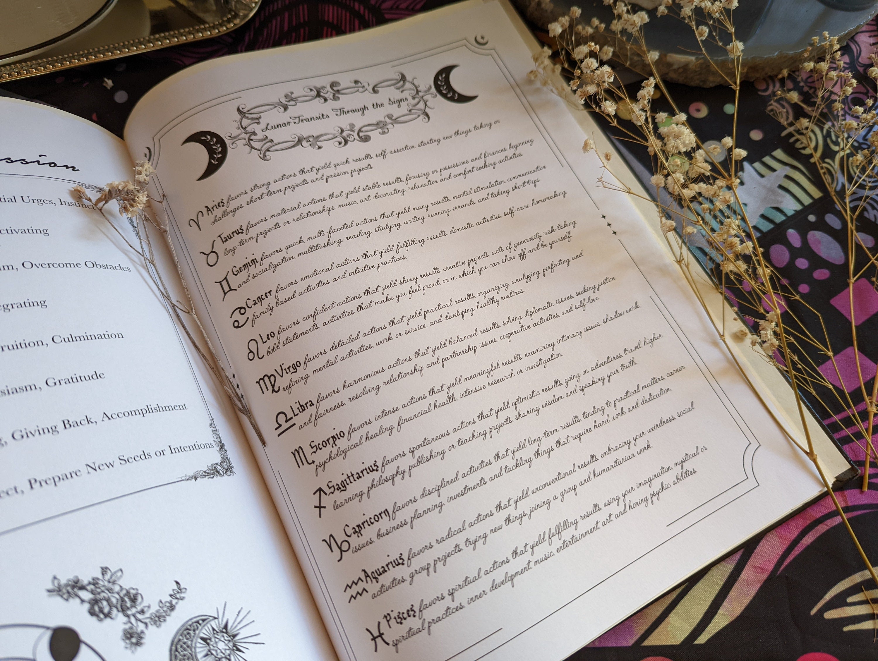 Lunar Transits Reference Sheet - Printable PDF - Moon Cycles ...