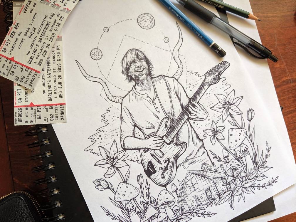 Trey Anastasio - Hand Drawn Art Print - Coloring Page - Phish Wall ...