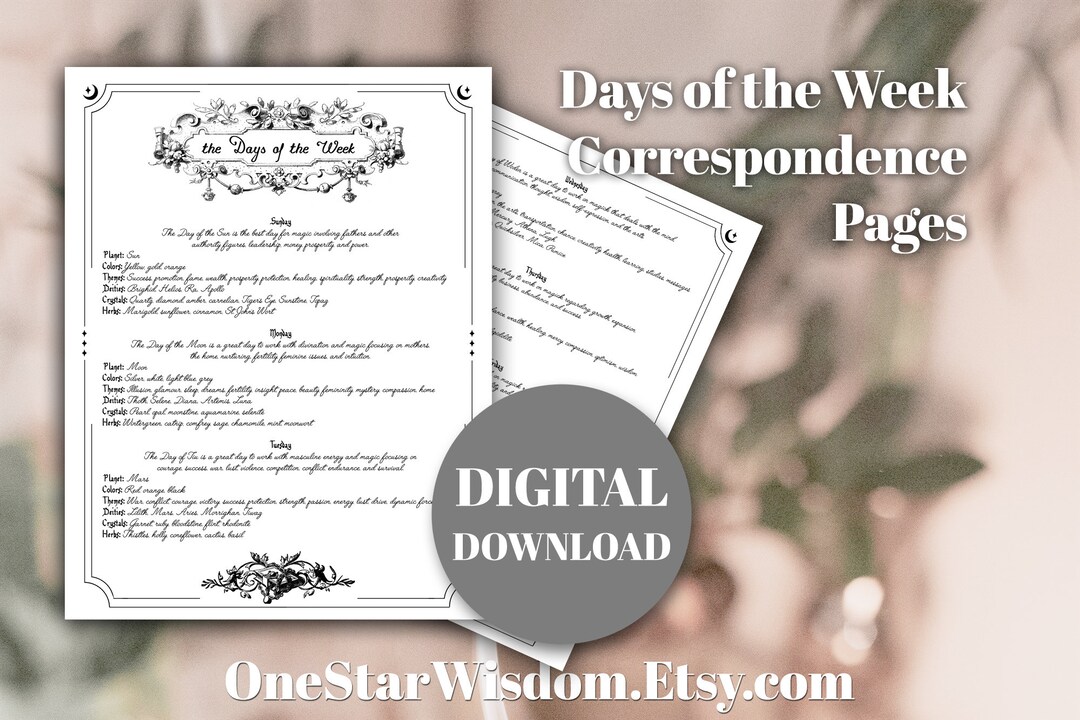 Days of the Week Correspondences - for Spellcraft - Book of Shadows ...
