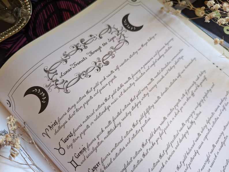 Lunar Transits Reference Sheet - Printable PDF - Moon Cycles ...
