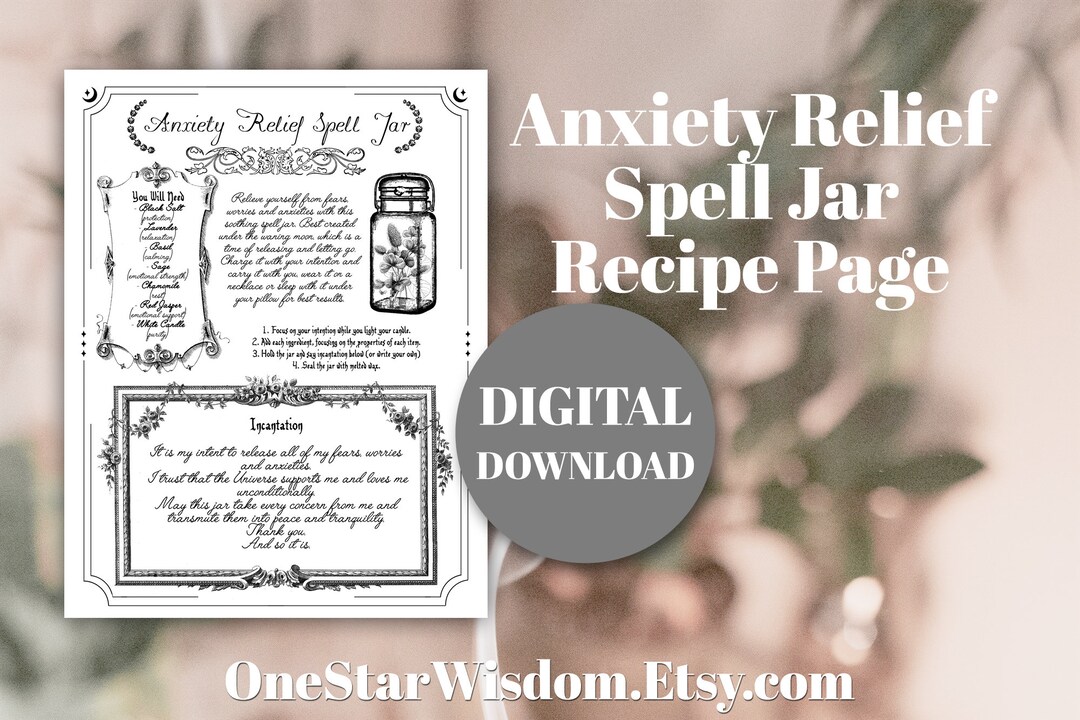 Anxiety Relief Spell Jar - Book of Shadows Page - Printable PDF - Etsy