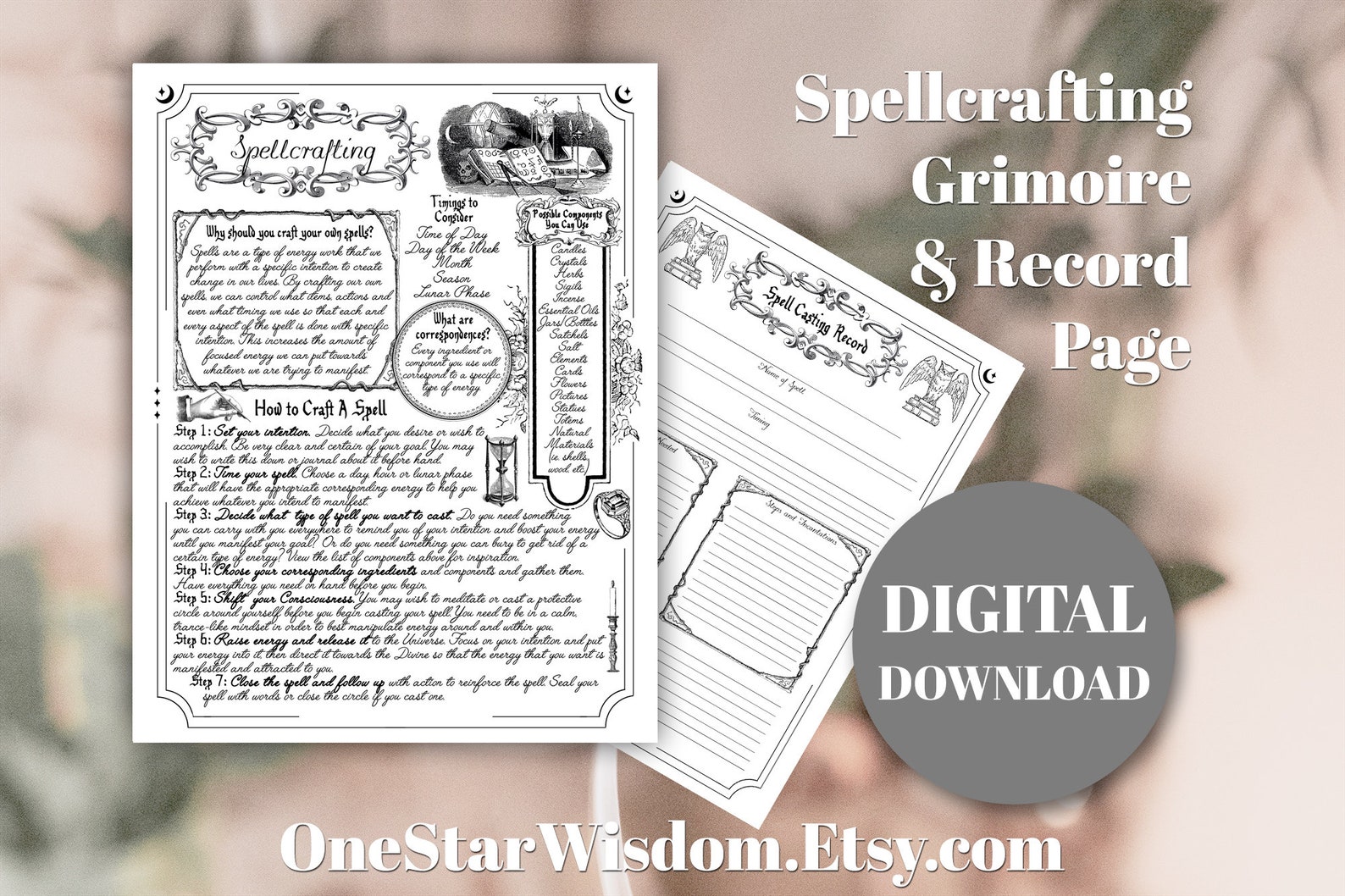 Spellcrafting Reference Page and Spell Casting Record Worksheet - Book ...