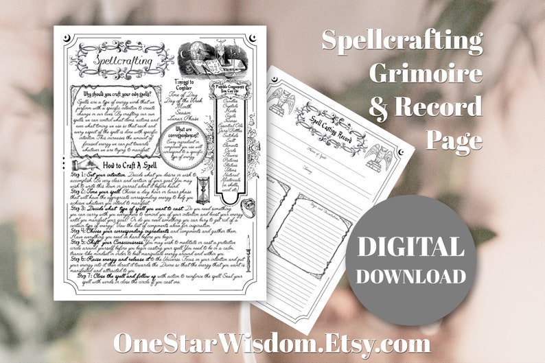 Spellcrafting Reference Page and Spell Casting Record Worksheet Book of ...