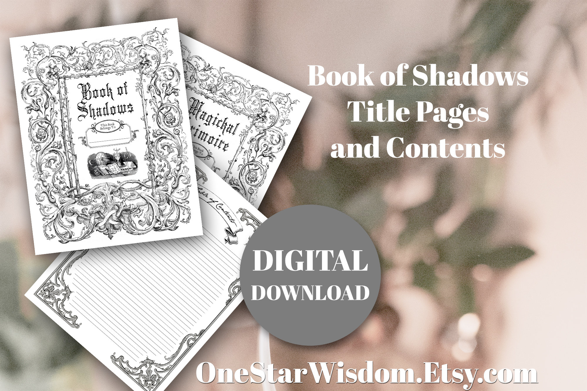 Book of Shadows / Grimoire - Title Pages and Table of Contents ...