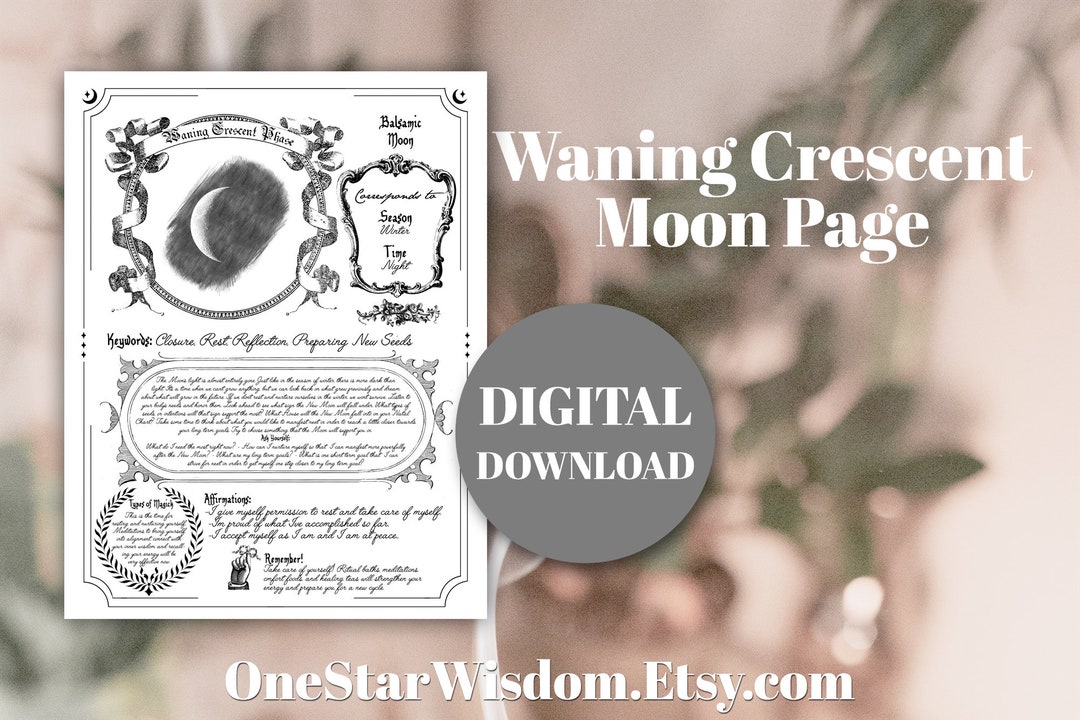 Waning Crescent Moon Reference Sheet - Printable PDF - Moon Cycles ...