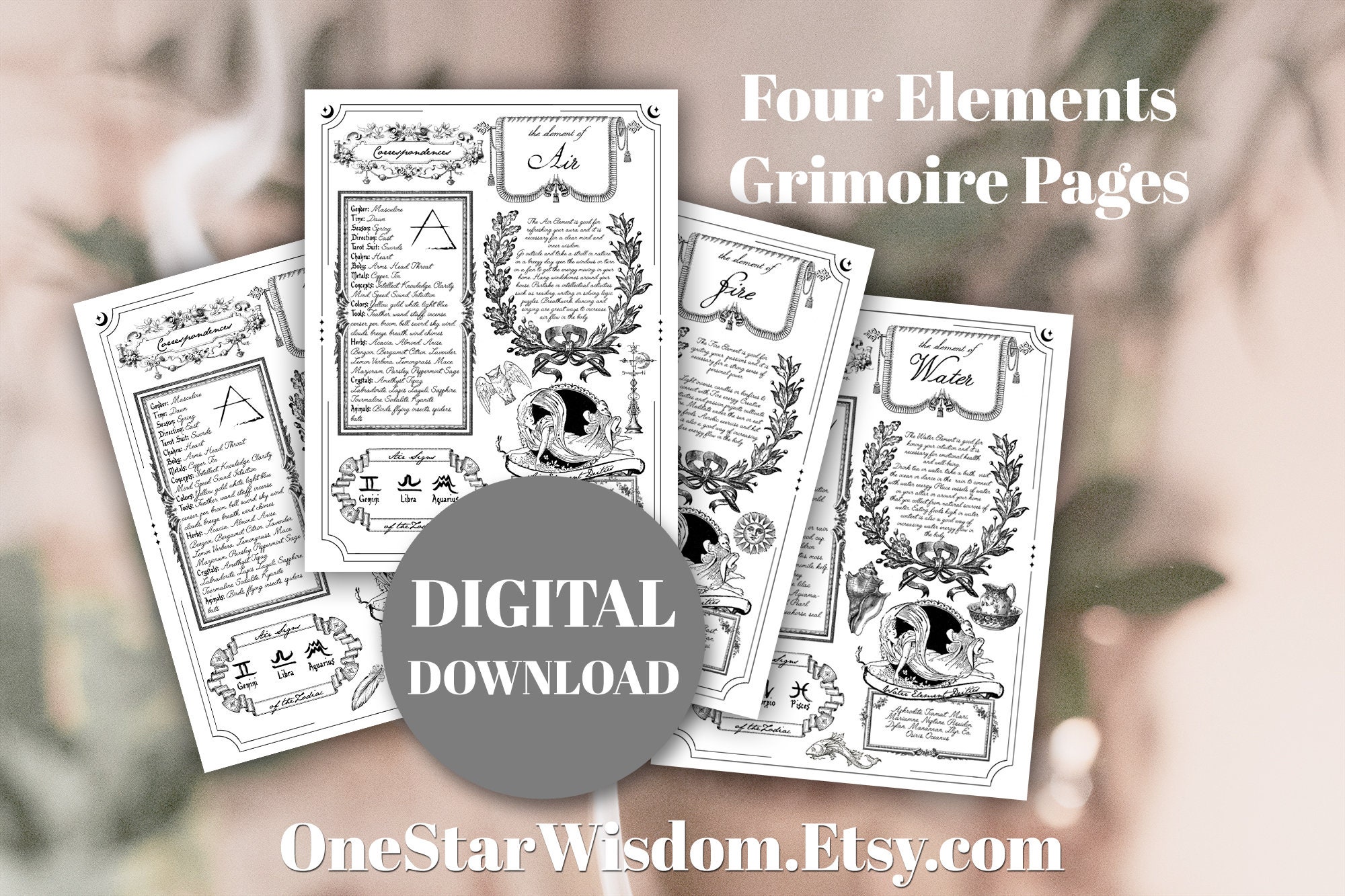 The Four Elements Book of Shadows / Grimoire Printable PDF | Etsy