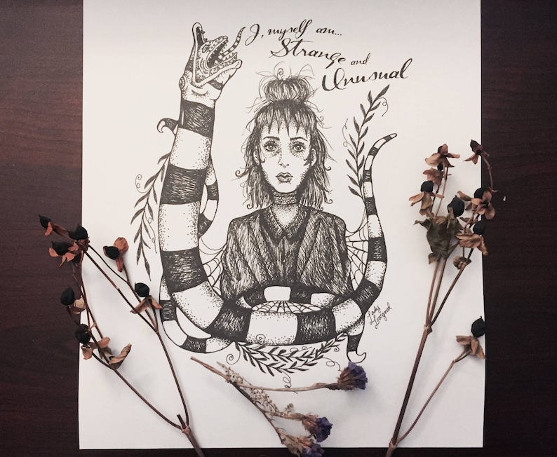 Lydia Deetz - Hand Drawn Art Print - Coloring Page - Witchy Wall Decor ...