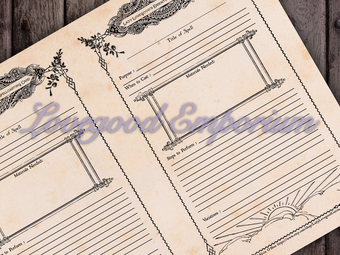 Spell Templates A5 Size Printable PDF Book of Shadows - Etsy