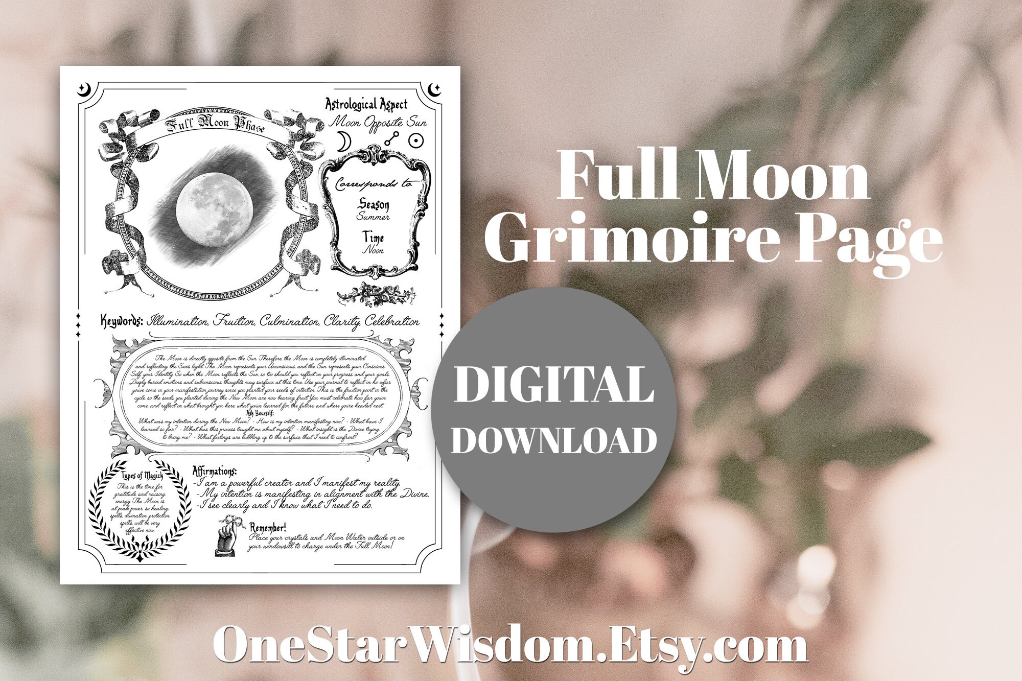Full Moon Reference Sheet Printable PDF Moon Cycles - Etsy