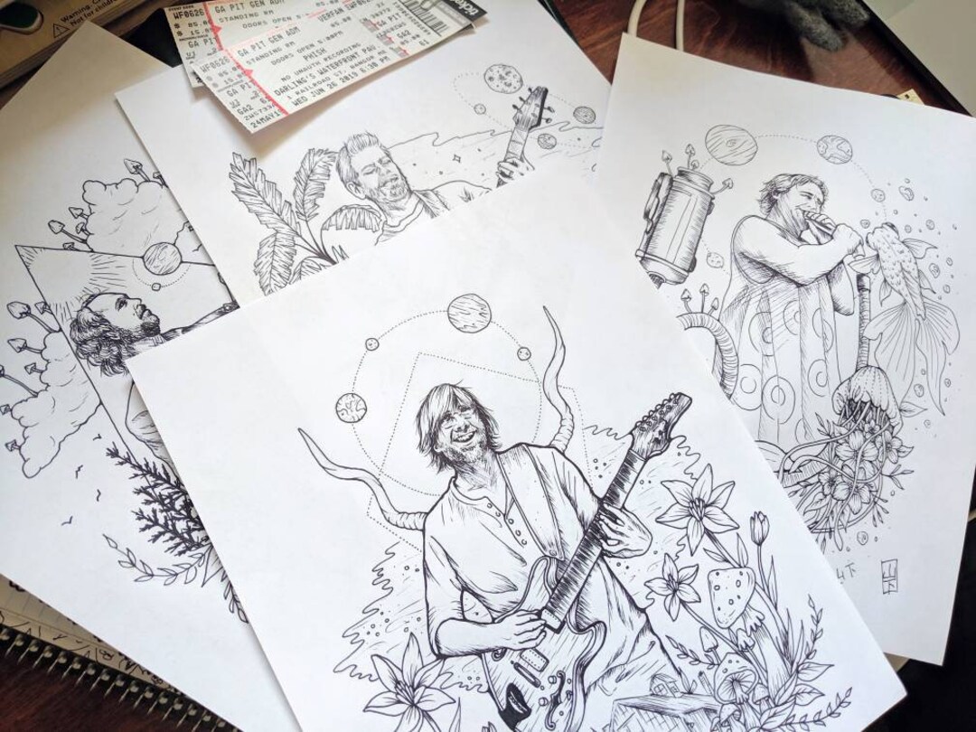 Phish Phan Bundle - Hand Drawn Art Print - Coloring Page - Phish Wall ...