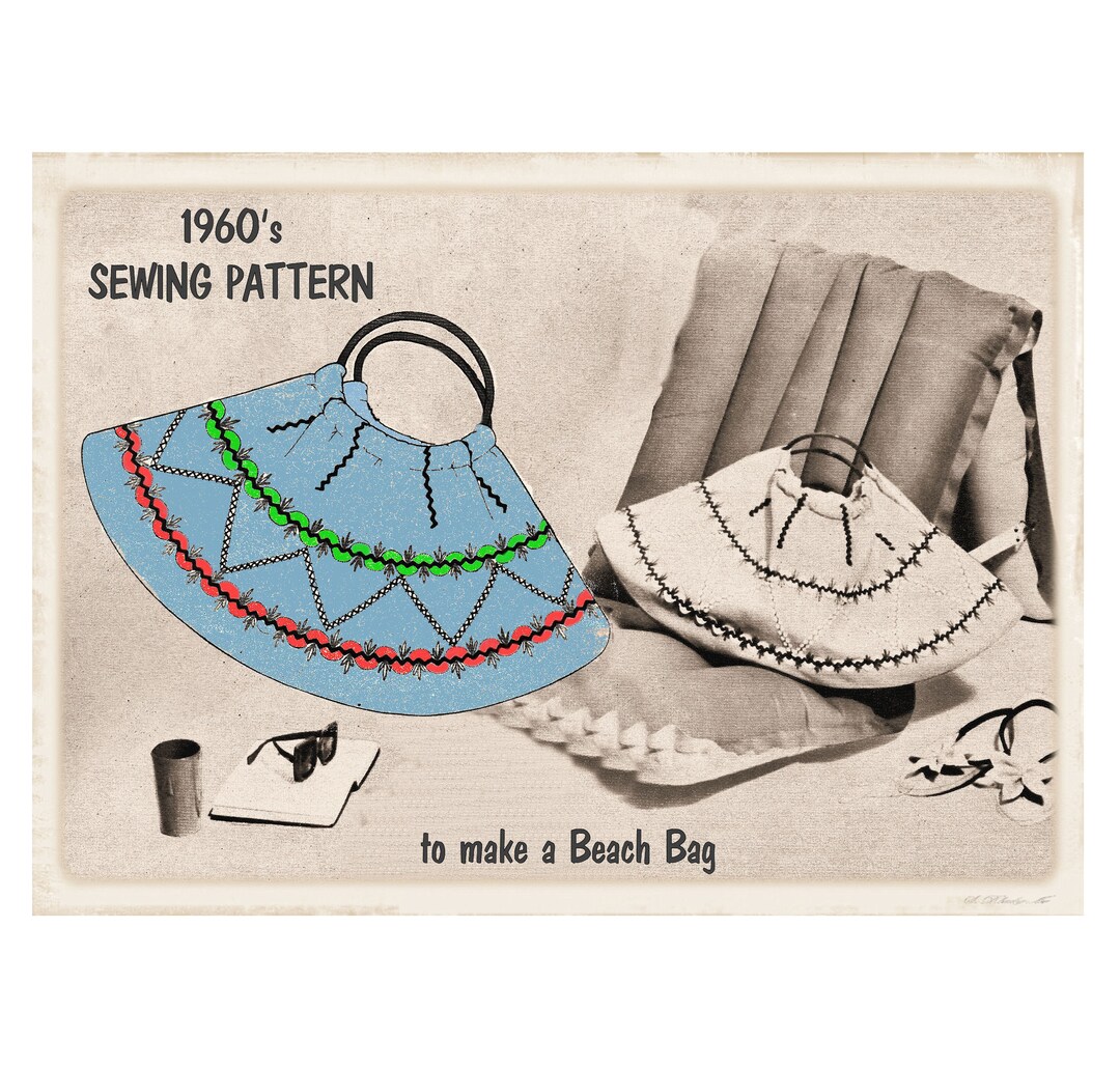 Full Size PDF Sewing Pattern to Make a Fan Shape Handbag Large Beach ...