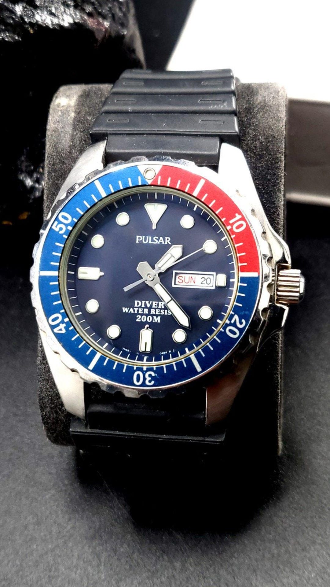PULSAR by Seiko Pepsi 7N36-OABO Divers Watch 200M 1991 Vintage Rubber ...