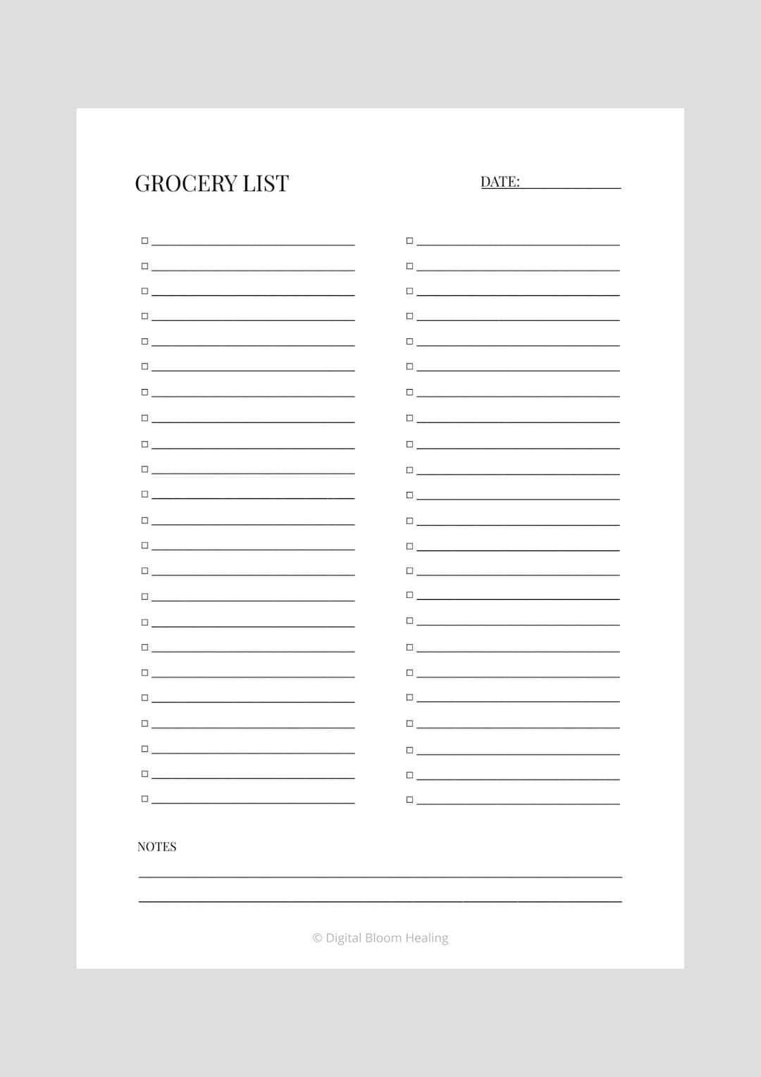 Minimalist Grocery List Printable | Simple Shopping List | A4 | Instant ...