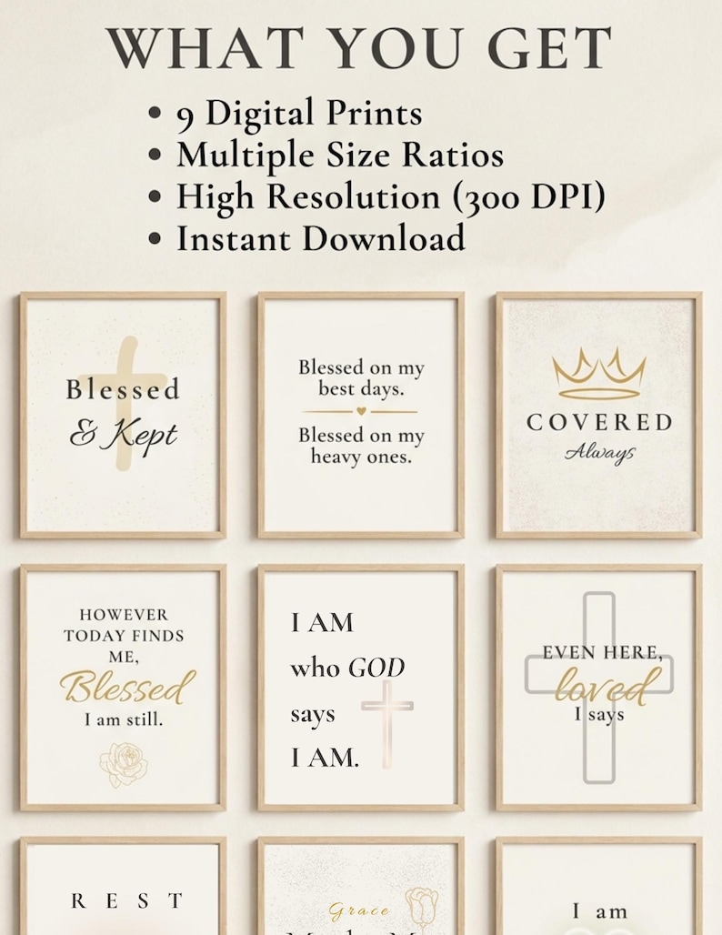 Christian Wall Art Set of 9, Minimalist Faith Prints, Daily ...