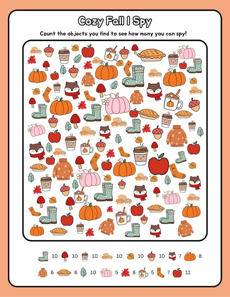 Cozy Fall I Spy Game Printable | Autumn Kids Activity (PDF) - Etsy