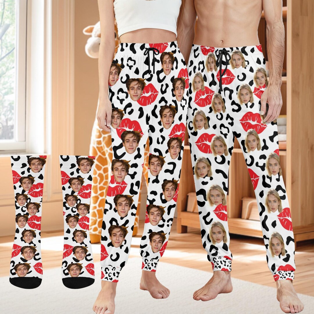 Personalized Photo Pants Pajamas-pet Face Custom Valentine's Day Couple ...