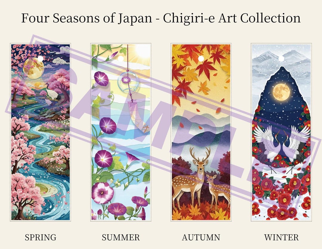 Four Seasons of Japan Bookmark Set – Chigiri-e Printable Bookmarks ...
