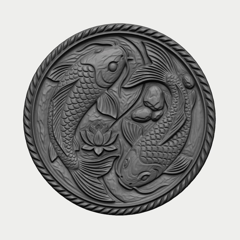 Yin Yang Koi Fish 3D Relief STL | Japanese Zen Wall Art (digital ...