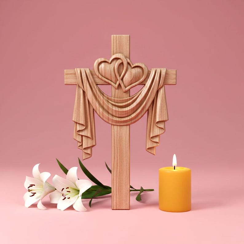 Sacred Heart Cross 3D Relief STL File | CNC, 3D Print - Etsy