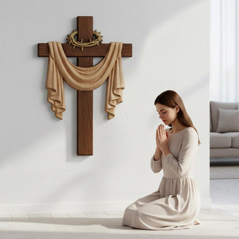 Draped Resurrection Cross 3D Relief STL | CNC Carving File - Etsy