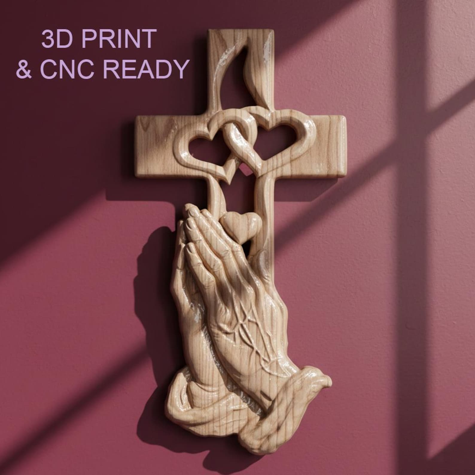Christian Cross Praying Hands 3D Relief STL | CNC & 3D Printing File ...