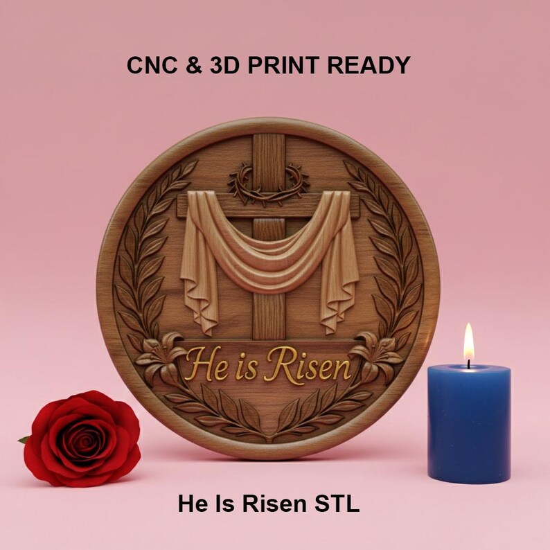 He is Risen Cross 3D Relief STL | Easter CNC File - Etsy