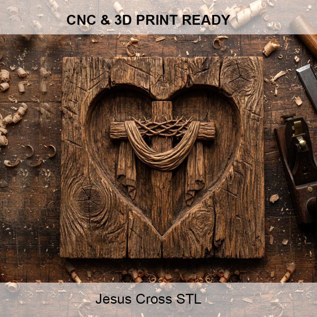 Jesus Cross Heart Relief STL File | CNC Router & 3D Printer - Etsy