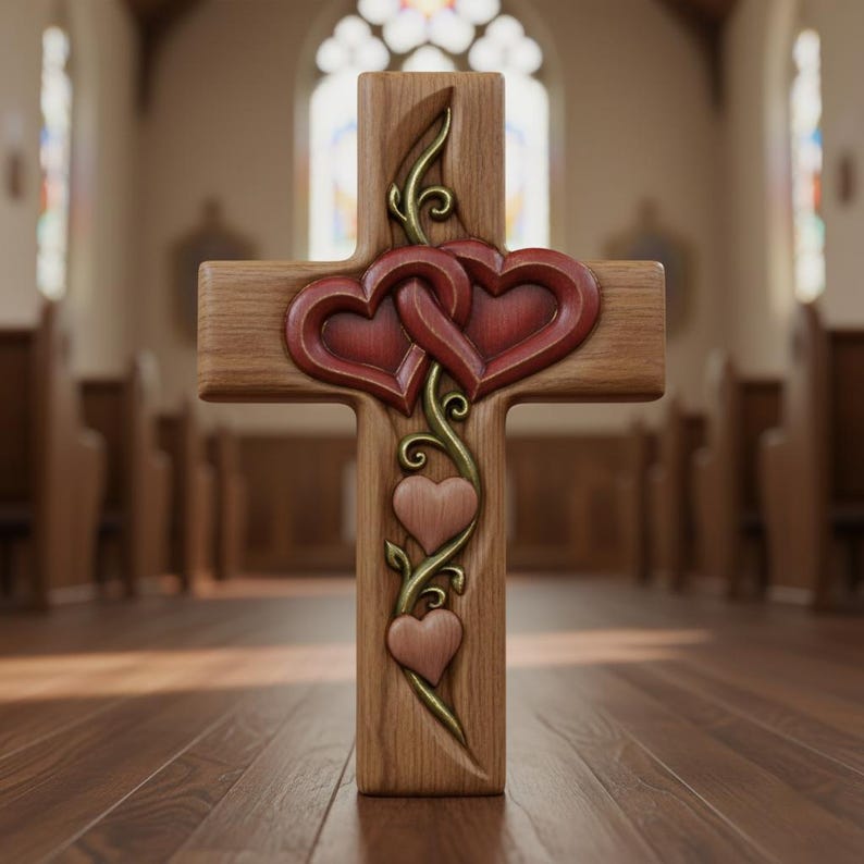 Hearts Cross Relief – 3D STL Model: 3D Print & CNC Router. (digital ...