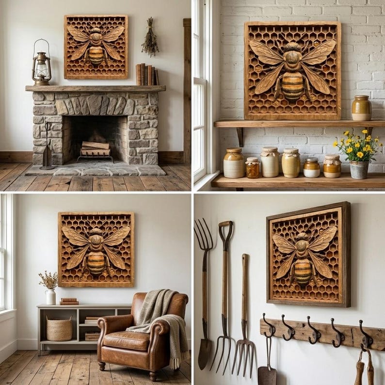 Honey Bee 3D Relief STL File | CNC Wood Carving, 3D Printer Wall Art ...