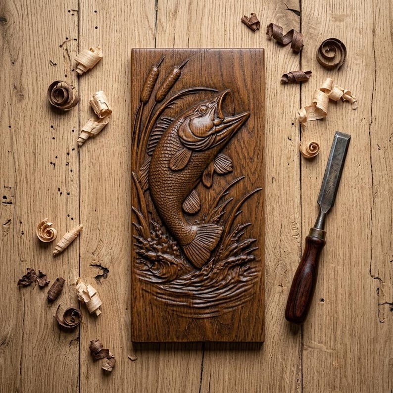 Jumping Bass Fish 3D Relief STL File | CNC Router & 3D Printer Model ...