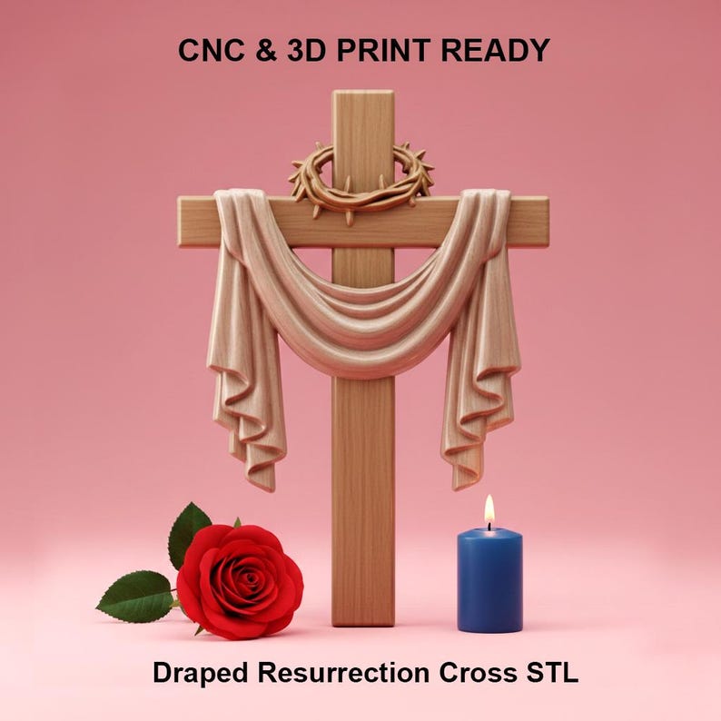 Draped Resurrection Cross 3D Relief STL | CNC Carving File - Etsy