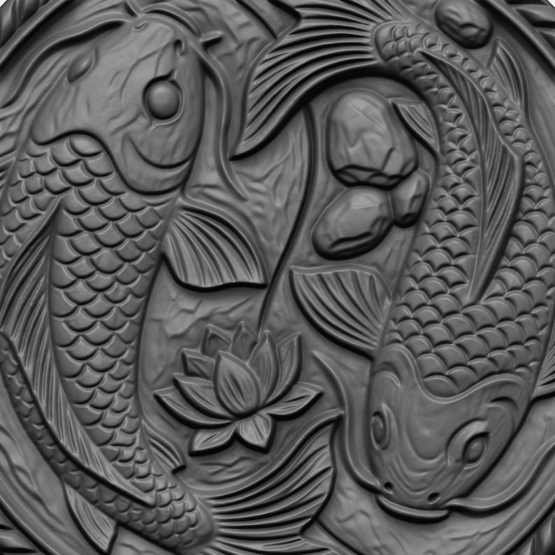Yin Yang Koi Fish 3D Relief STL | Japanese Zen Wall Art (digital ...