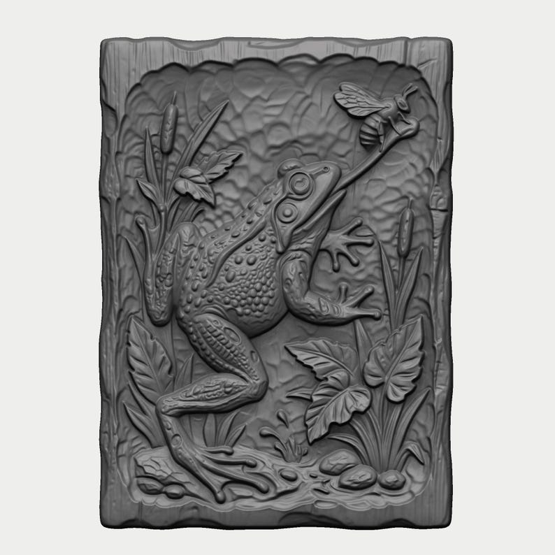 Frog Bee 3D Relief STL File | Layered Wood Carving, Wildlife Wall Art ...