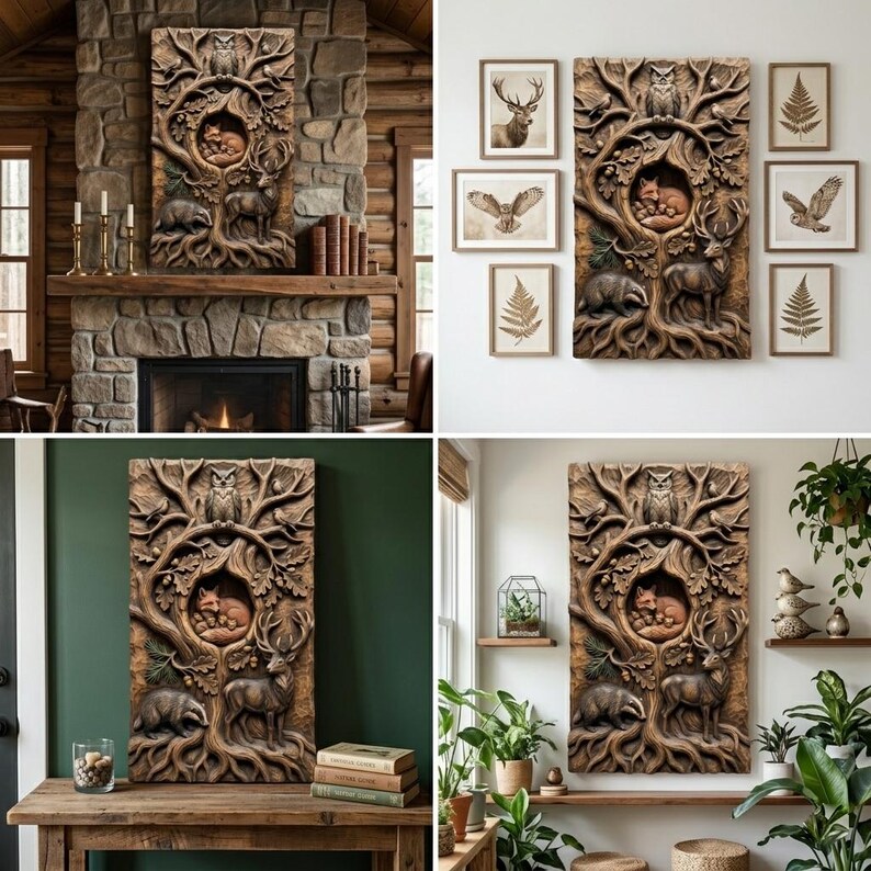 Woodland Animal Tree Relief STL | Forest Wildlife Wall Art (digital ...