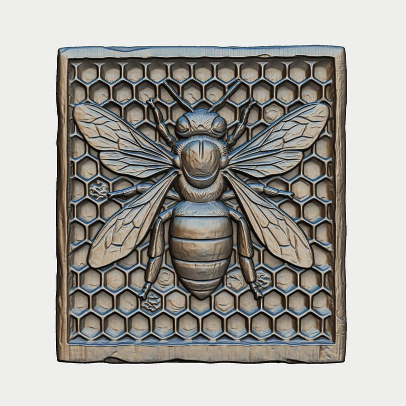Honey Bee 3D Relief STL File | CNC Wood Carving, 3D Printer Wall Art ...