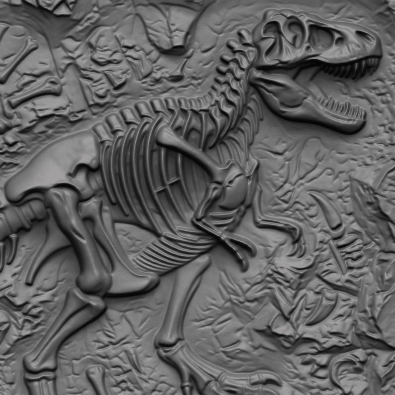 T-rex Fossil 3D Relief STL | Dinosaur Skeleton CNC Model (digital ...