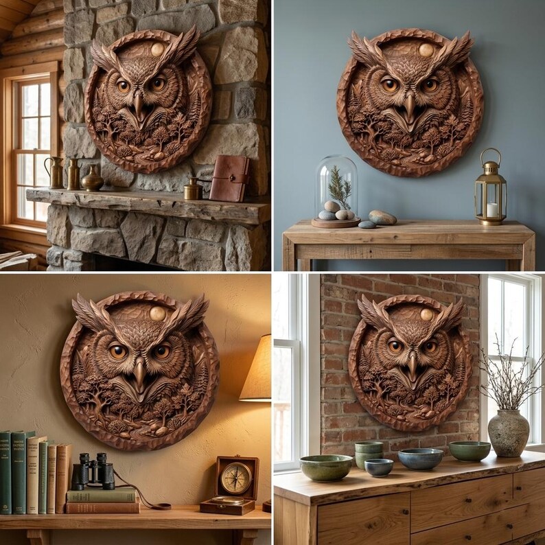 Majestic Owl Forest 3D Relief STL | Wildlife CNC Wall Art (digital ...