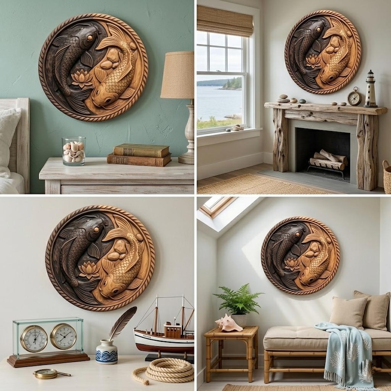 Yin Yang Koi Fish 3D Relief STL | Japanese Zen Wall Art (digital ...