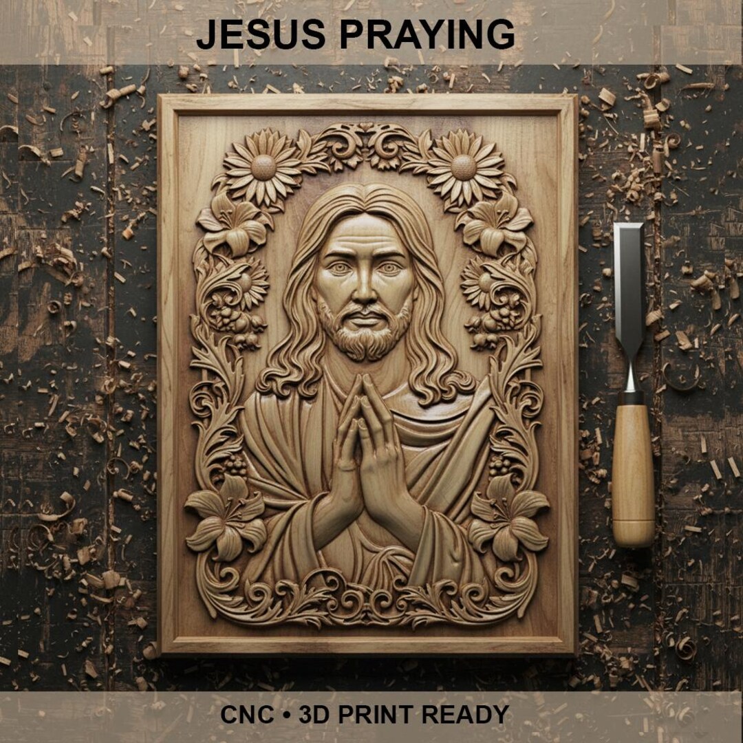 Jesus Praying 3D Relief STL | Ornate Christian CNC Wall Art | Religious ...
