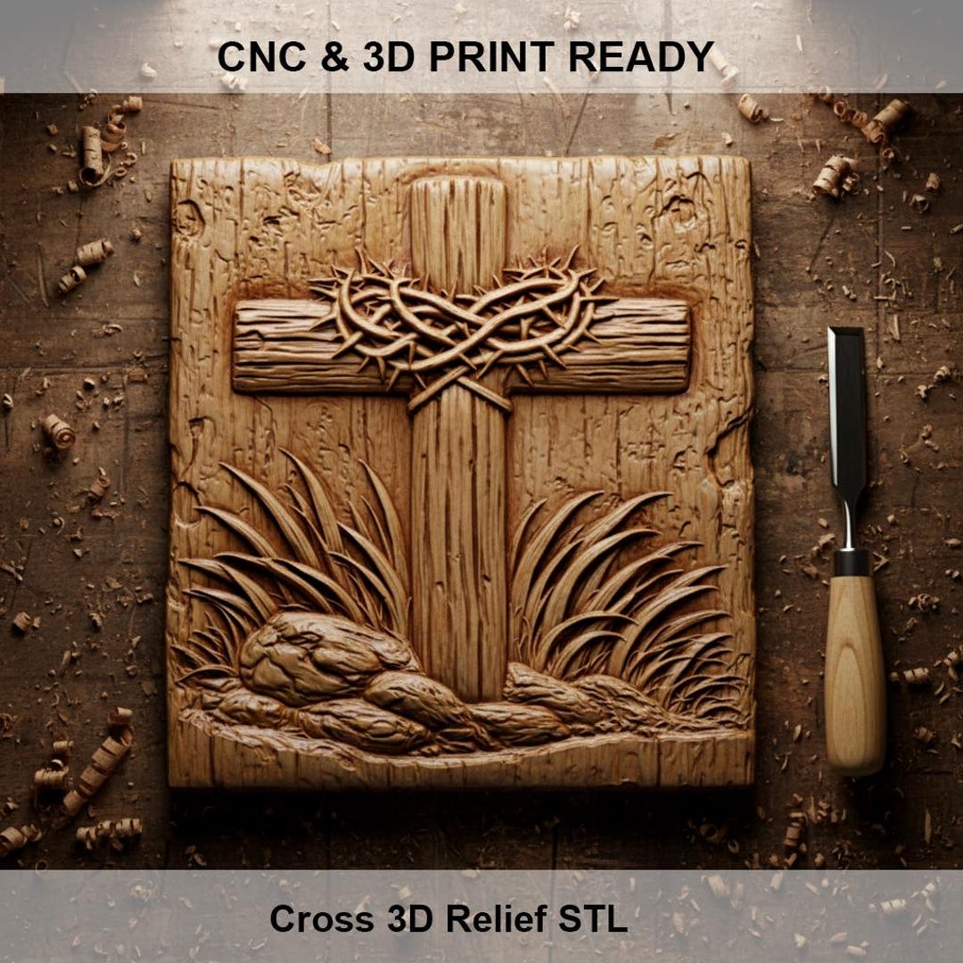 Christian Cross 3D Relief STL File | Jesus Crown of Thorns, CNC Carving ...