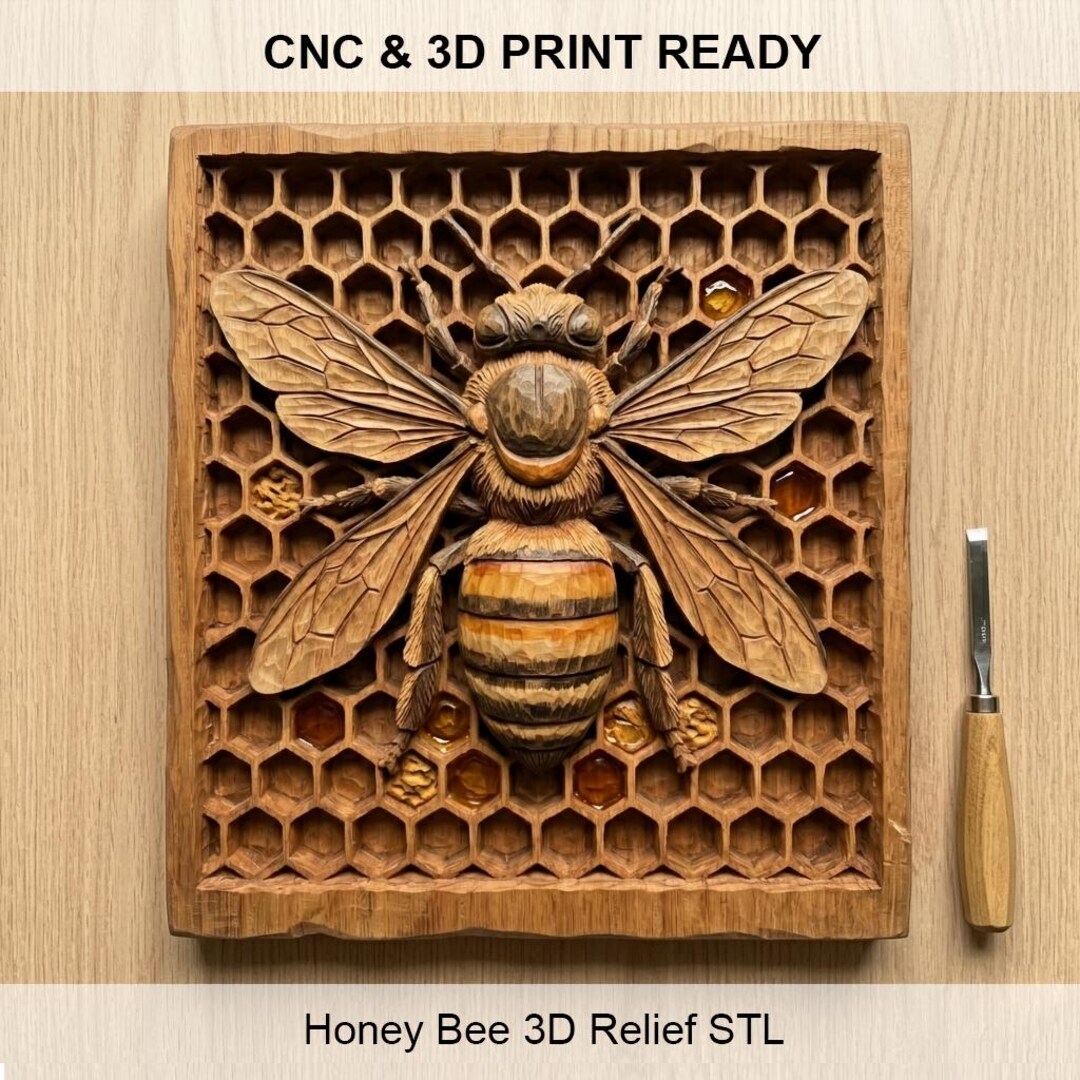 Honey Bee 3D Relief STL File | CNC Wood Carving, 3D Printer Wall Art ...