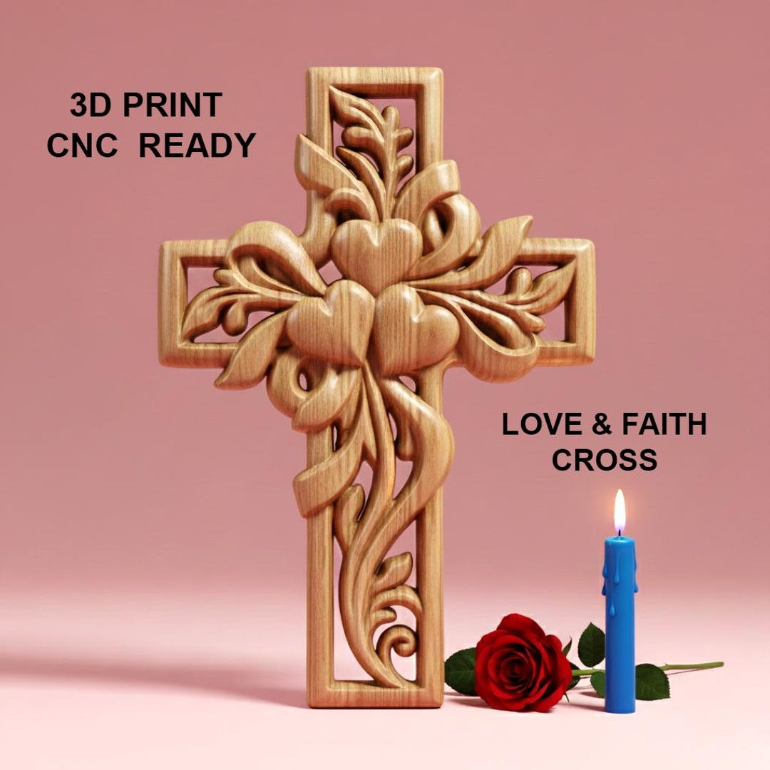 Heart Cross 3D STL File | Christian CNC Carving Design - Etsy