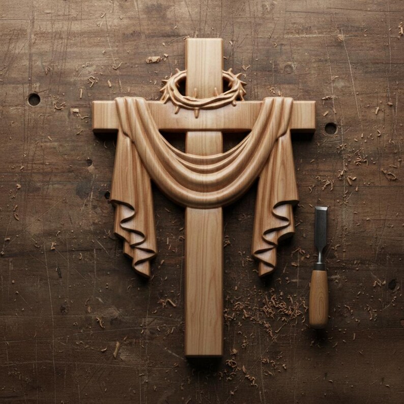 Draped Resurrection Cross 3D Relief STL | CNC Carving File - Etsy