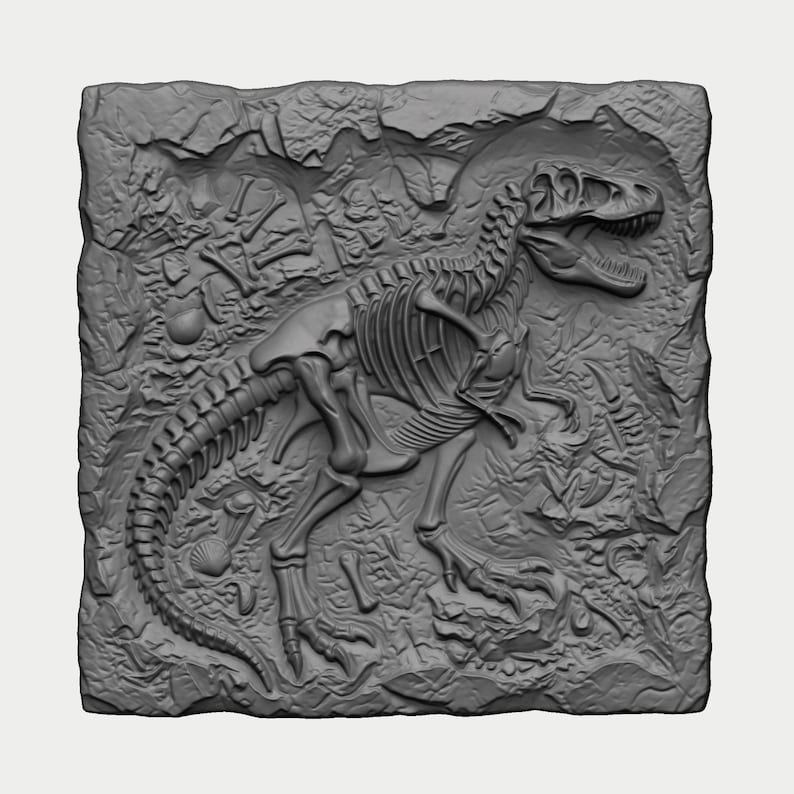 T-rex Fossil 3D Relief STL | Dinosaur Skeleton CNC Model (digital ...