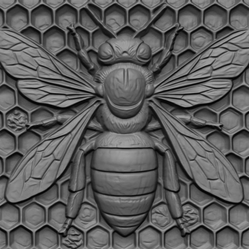 Honey Bee 3D Relief STL File | CNC Wood Carving, 3D Printer Wall Art ...