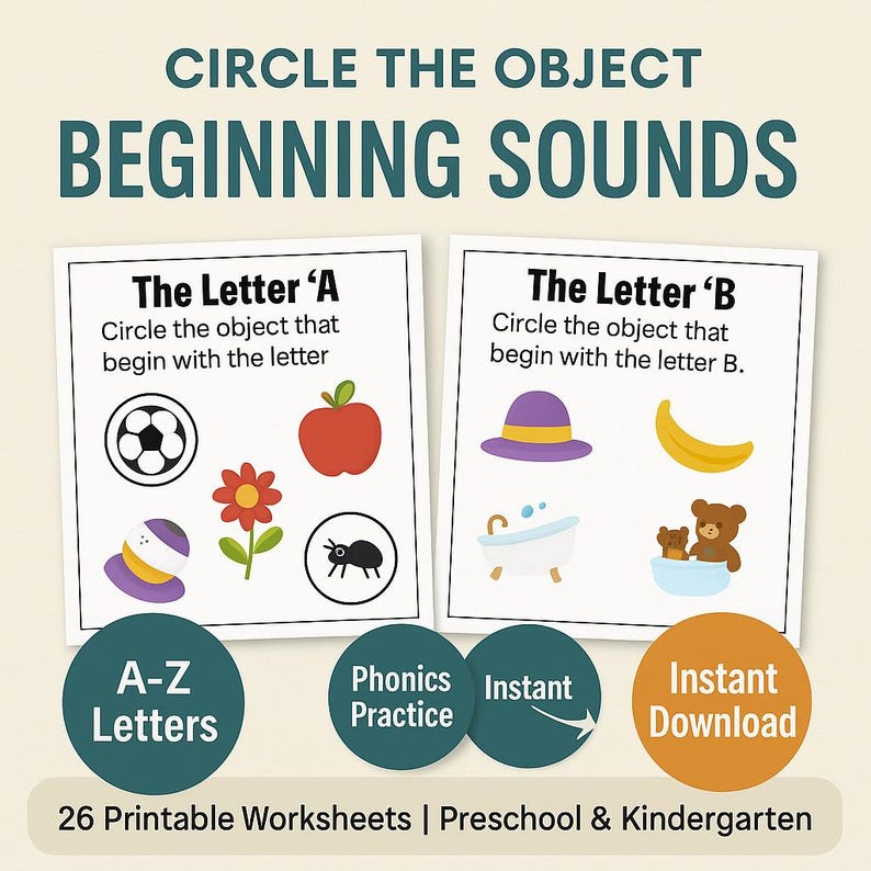 Phonics Worksheets A-Z – Circle the Object Beginning Sounds (digital ...